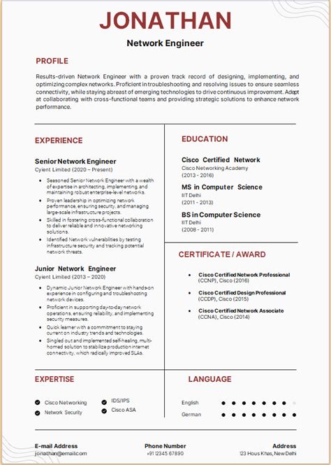 Network Engineer Sample Ms Word Best Resume Format