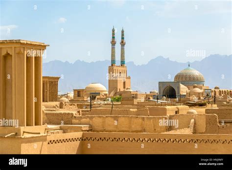 View Over The Old City Of Yazd Iran Famous For Its Wind Towers Stock