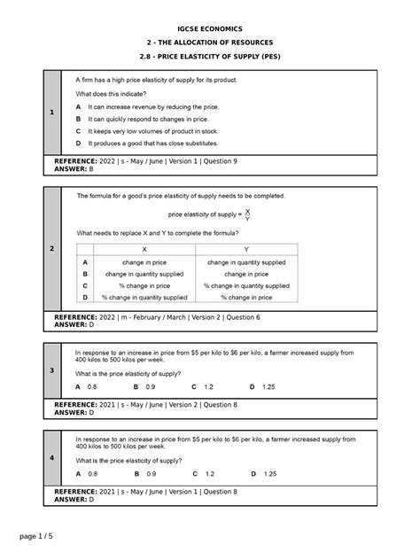 Igcse Economics 2 8 Price Elasticity Of Supply Pes Pdf