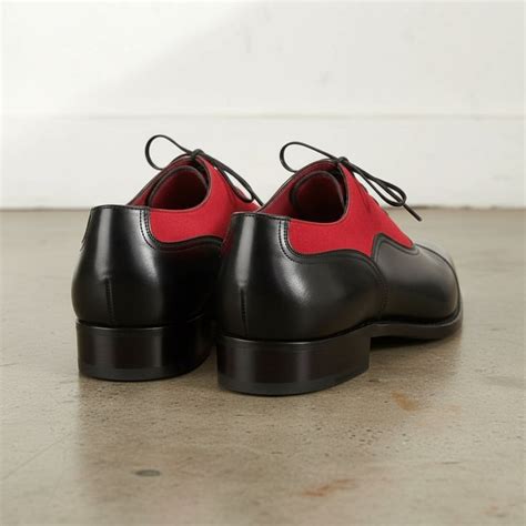 Mens Red And Black Two Tone Cap Toe Leather Oxfords — Clements