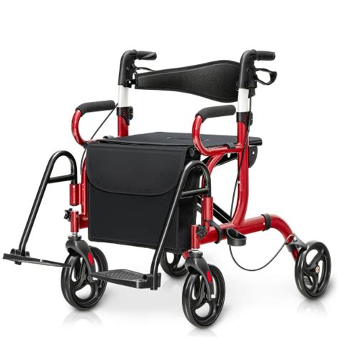 Costway Rollator Walker Wseat Folding Walker W8 Inch Wheels Supports