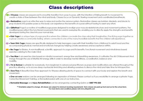 Class Timetable Yoga Health And Healing