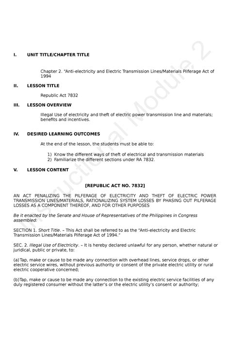 Electrical Engineering Law Learning Module 2 I Unit Titlechapter