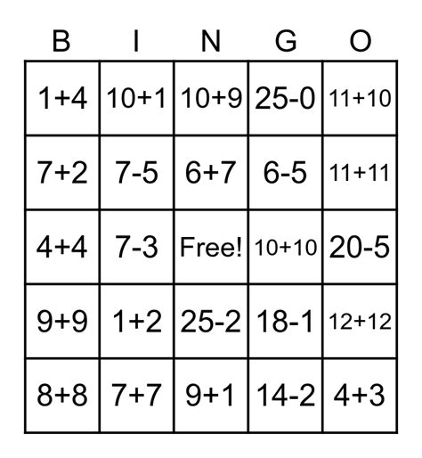 2nd Grade Math Bingo Card