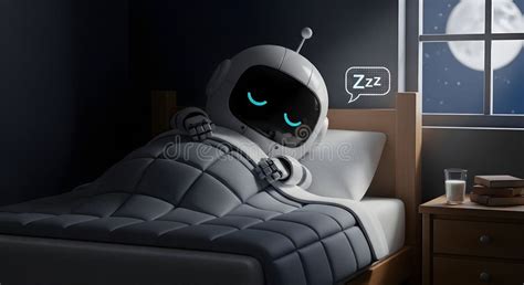 Robot Sleeping In Bed At Night Stock Illustration Illustration Of
