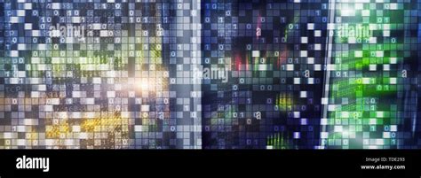 Binary Code On Datacenter Background Cyber Space Concept