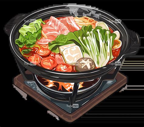 涮牛肉炖锅食谱慢炖锅丰盛大餐 大锅配什锦肉类和蔬菜免抠素材模板下载 图巨人