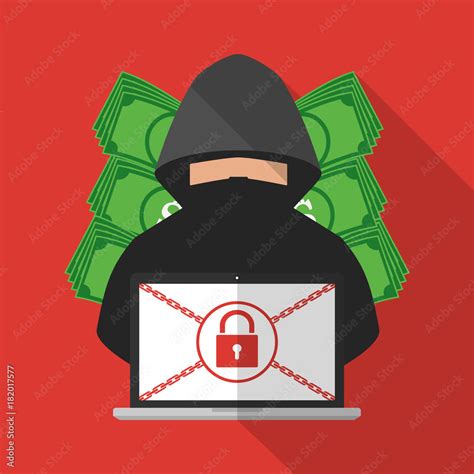 Thief Hacker Locked Victim Computer Laptop For Ransom With Ransomware Malware Virus Computer