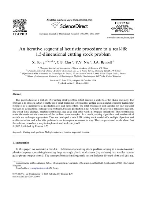 Pdf An Iterative Sequential Heuristic Procedure To A Real Life 15 Dimensional Cutting Stock