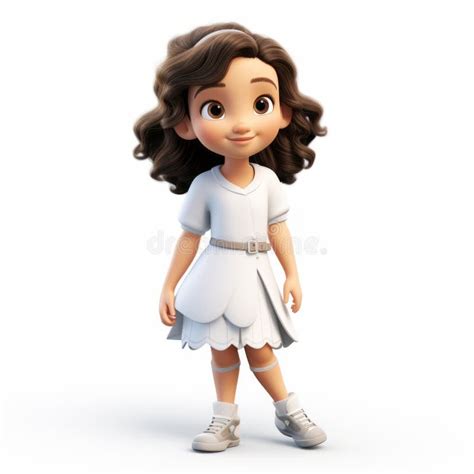 3d Render Cartoon Of Isabella Cute Disney Princess In White Dress Stock