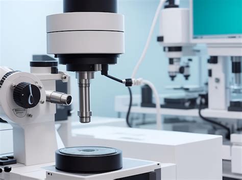 Large Microscope In Focus With A Lab In The Background Premium Ai