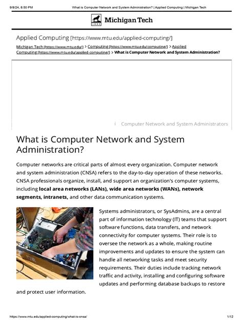 Computer Network And System Administration Applied Computing Michigan Tech Pdf