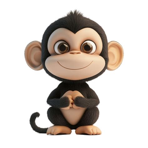 Cute Animated Monkey Smiling With Hands Clasped Ai Generatiive 49736115 Png