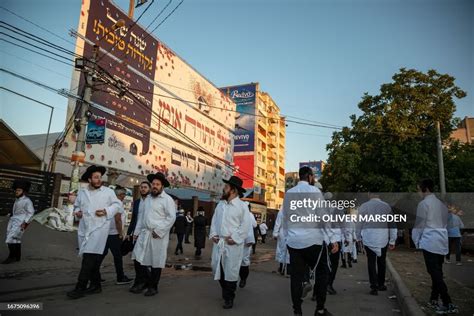 Uman Ukrine Hasidic Men Walk Down Pushkina Street On Shabbat In