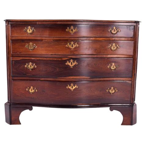 Antique Solid And Carved Portuguese Rosewood Commode With Metal Handles