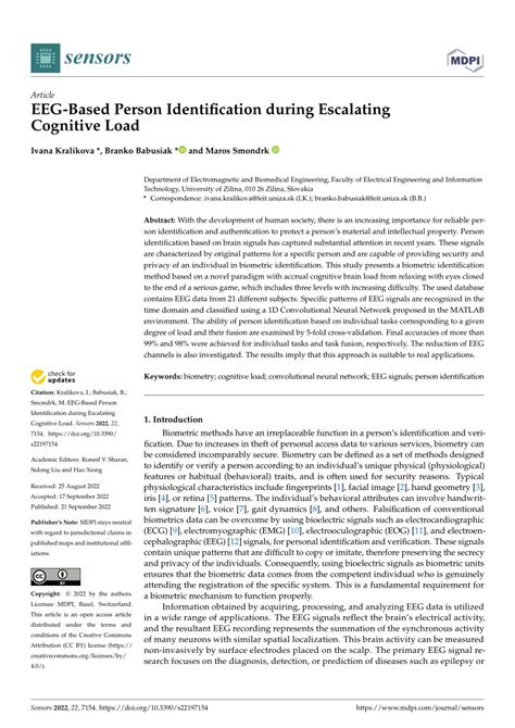 Pdf Eeg Based Person Identification During Escalating Cognitive Load