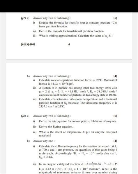 Q7 A Answer Any Two Of Following I Deduce The Formula For Specific He