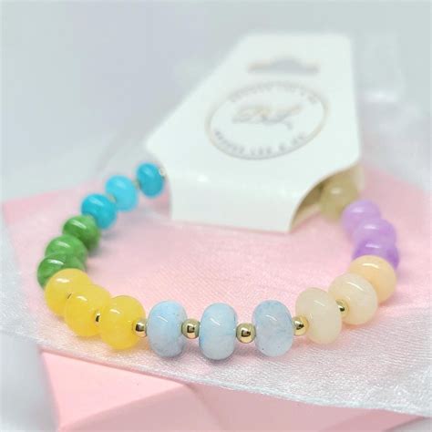 Candy Bead Bracelet Colorful Gemstone Stretch Bracelet 8x5 Rainbow Rondelle Gems Beaded