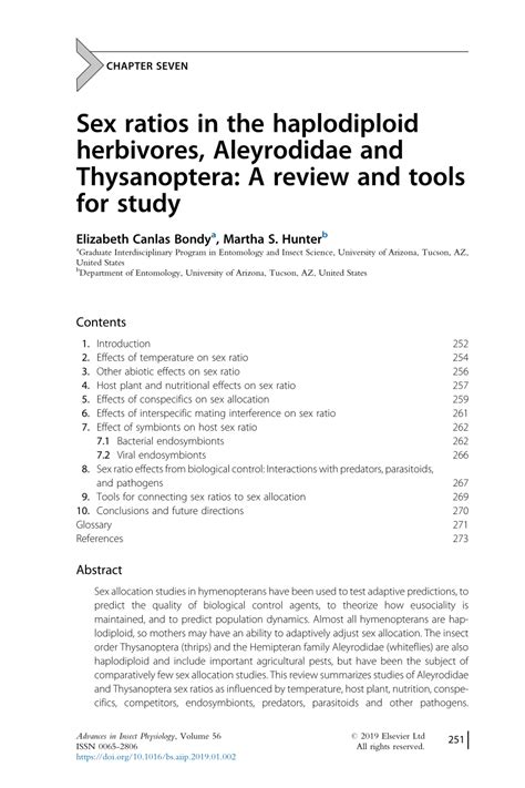 Pdf Sex Ratios In The Haplodiploid Herbivores Aleyrodidae And