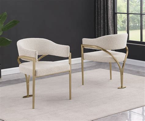 Sc304 7 Boucle Fabric Side Chairs With Brushed Gold Chrome 4 Colors