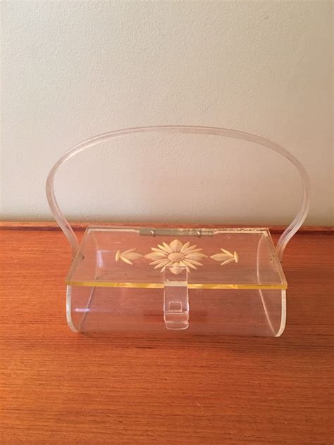 Vintage Lucite Box Purse With Flower Design Lucite Handbag Lucite
