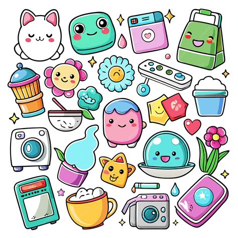A Colorful Collection Of Cute Cartoonstyle Objects And Characters