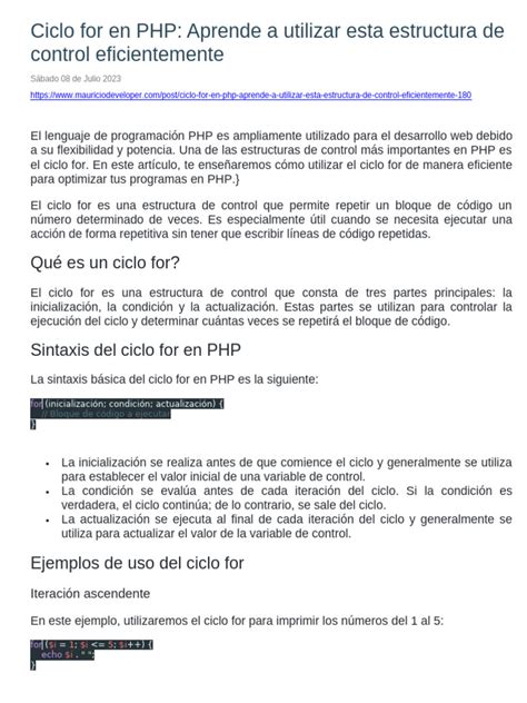 Php Ciclo For Mauricio Developer Pdf Php Flujo De Control