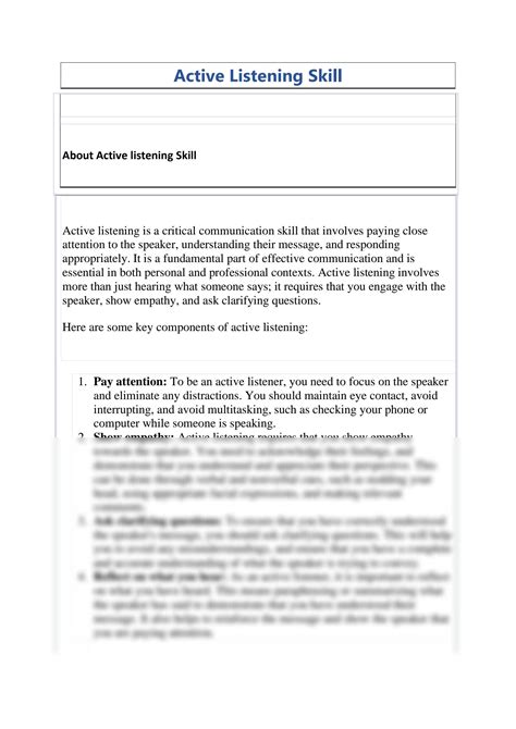 SOLUTION: Active listening skill - Studypool