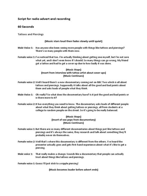 Script For Radio Advert And Recording