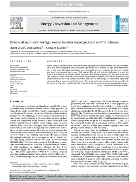 Pdf Review Of Multilevel Voltage Source Inverter Topologies And Control Schemes