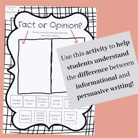 Fact Or Opinion Cut And Paste Activity Informational Writing