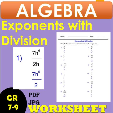 Exponents With Division Algebra 1 Exponents Worksheets Made By