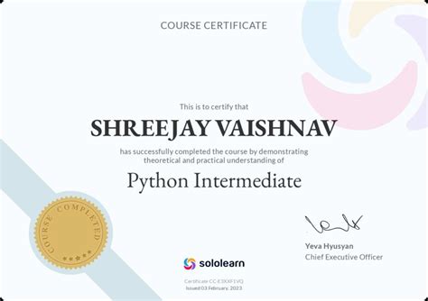 Shreejay Vaishnav On Linkedin One More Python Intermediate Certificate