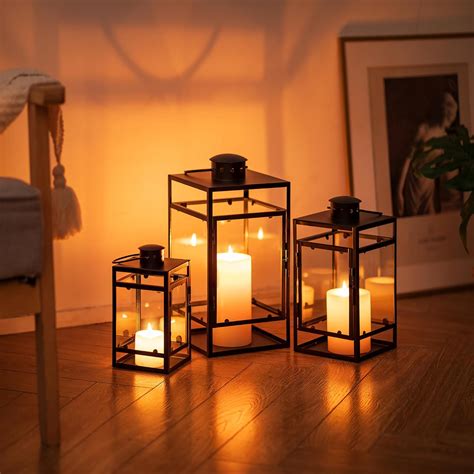 Nuptio Black Lanterns Decorative Indoor 3pcs Hanging Metal