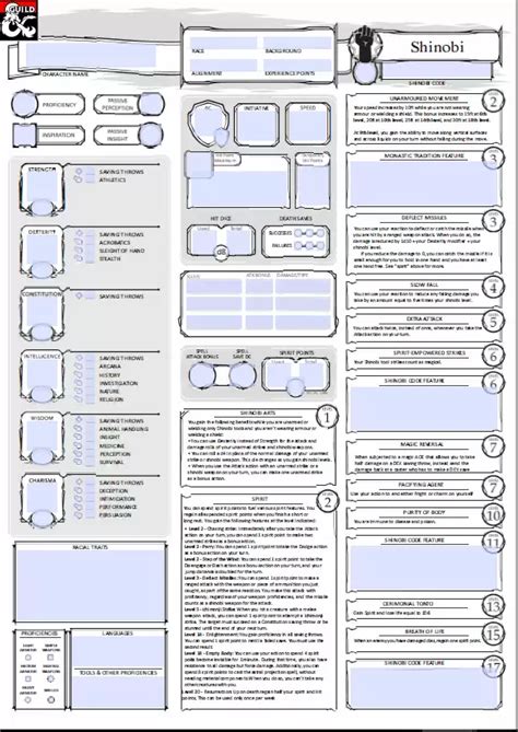 Shinobi Character Class Sheet Dungeon Masters Guild Drivethrurpg