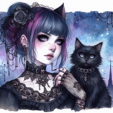 Gothic Girl And Gothic Cat Bing For Personal Use Immagini Bing