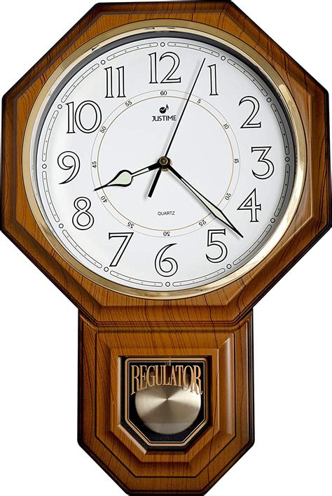 Justime Schoolhouse Pendulum Wall Clock Luminous Hourly Chimes Justime Clocks