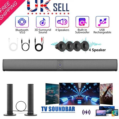 Wireless Surround Sound Bar 4 Speaker System Bluetooth Subwoofer Tv