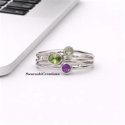Handmade Sterling Silver Peridot Amethyst Ring Stackable Wire Wrap