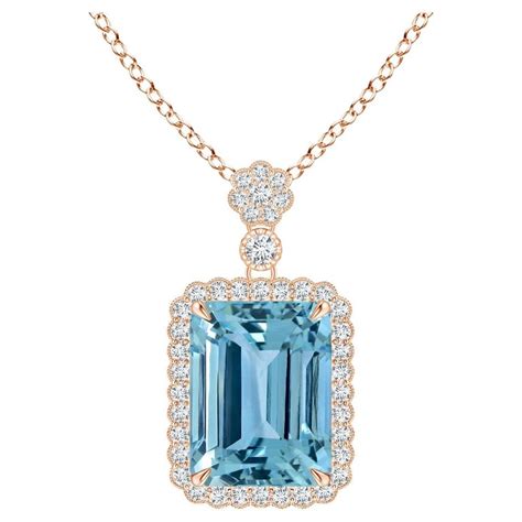 Angara Gia Certified Natural Emerald Cut Aquamarine Rose Gold Pendant