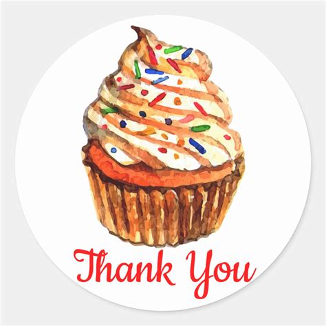 Cupcake Thank You Red Wedding Party Cupcakes Classic Round Sticker Zazzle