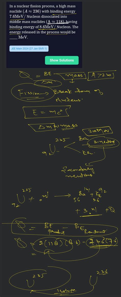 In A Nuclear Fission Process A High Mass Nuclide A Approx 236 With Bi