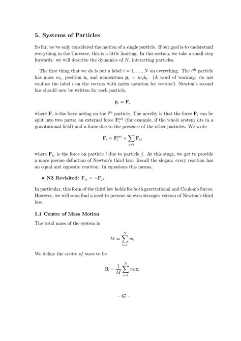 Dynamics And Relativity Lecture Systems Of Particles Systems Of Particles So