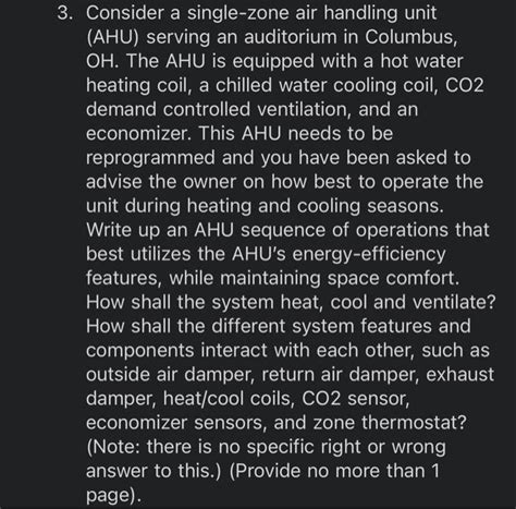 Solved Consider A Single Zone Air Handling Unit Ahu