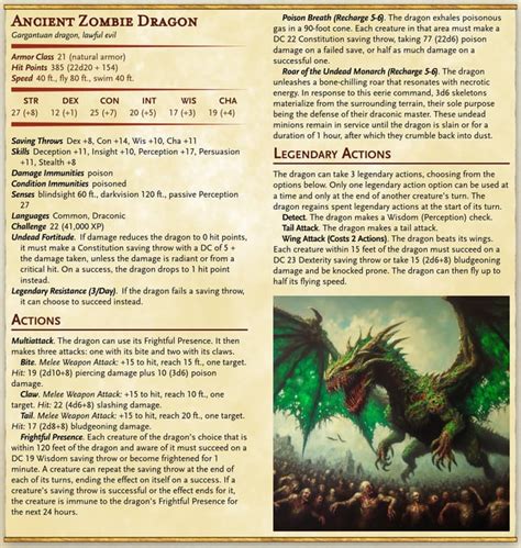 Zombie Dragon 5e Zombie Monsters Dandd Beyond