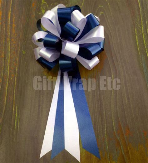 Navy Blue And White Pull Bows 8 Wide Set Of 6 Wedding Pew Bows