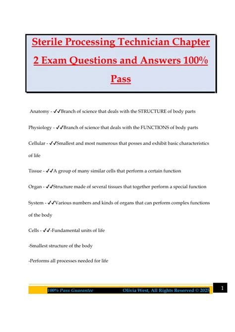 Sterile Processing Technician Chapter 2 Exam Questions And Answers 100