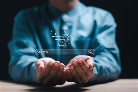 Premium Photo Ai Tech Concept Businessman With AI Search Engine Bar For Data Search