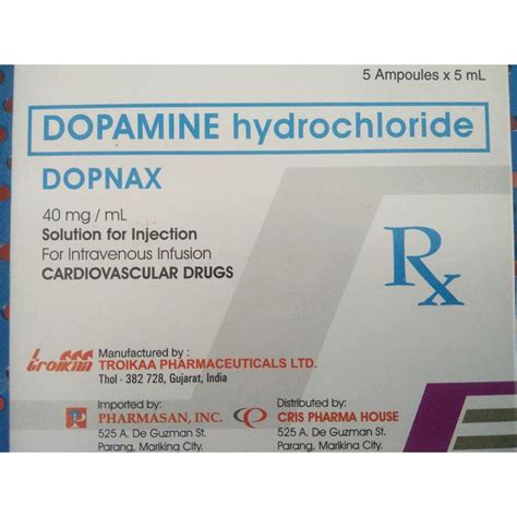 Dopnax Dopamine Hydrochloride 40mg Ml Solution For Iv Infusion 5ml 5