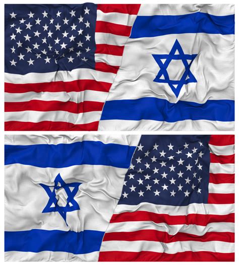 Israel And United States Half Combined Flags Background With Cloth Bump